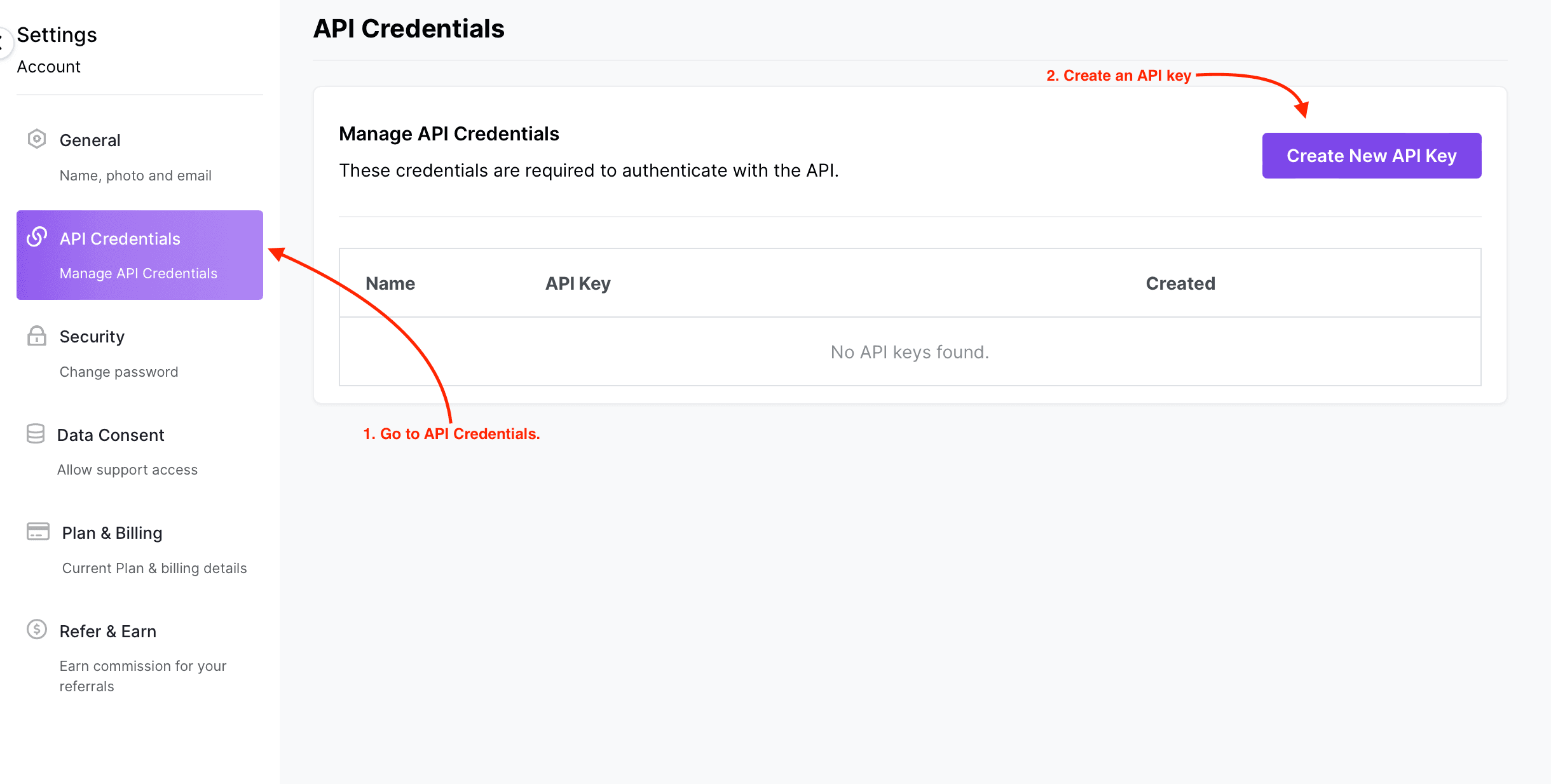 Create API Key Create API Key