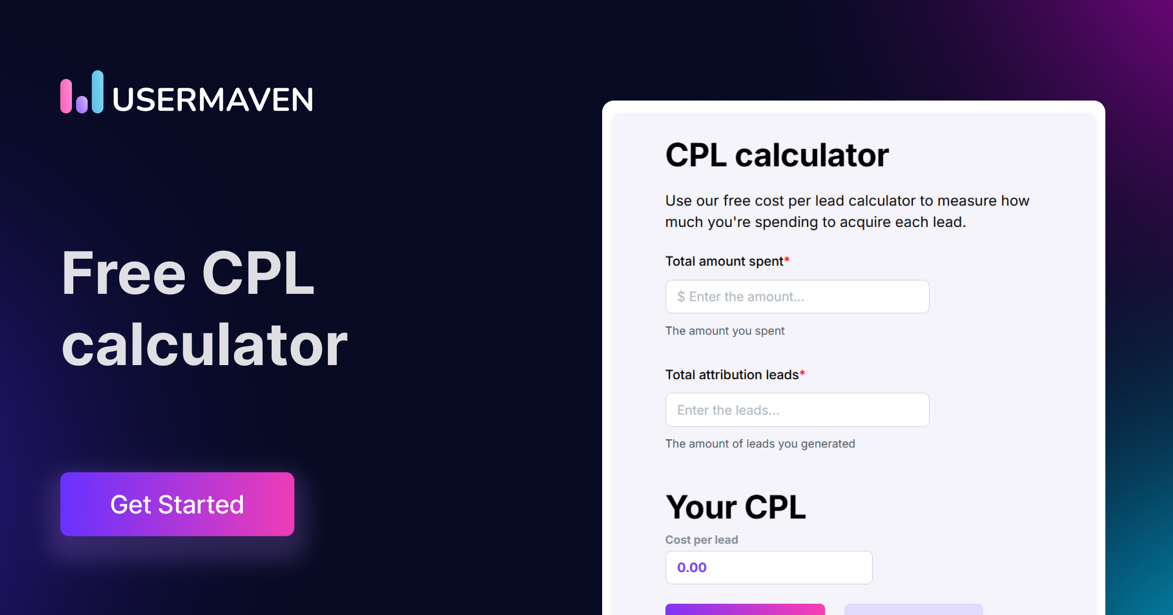 Free cost per lead (CPL) calculator - Usermaven